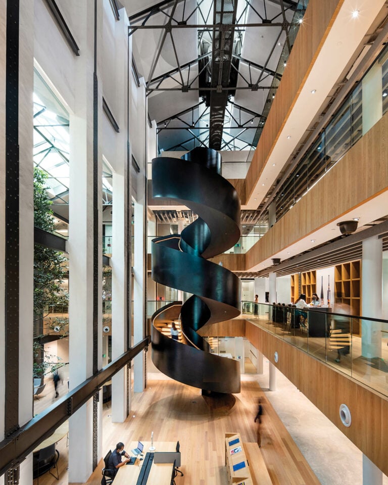 A Winding Staircase Nods to Dyson's Start In Its Singapore Office