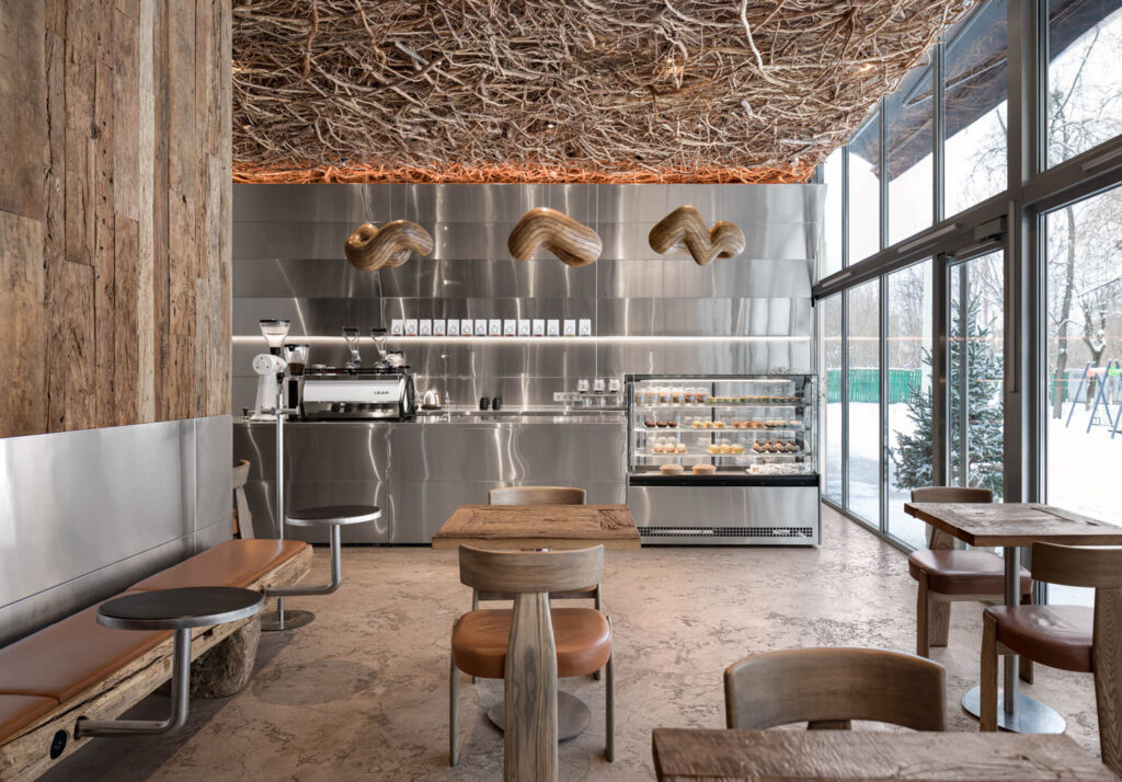 A Nest-Like Ceiling Distinguishes This Ukrainian Café